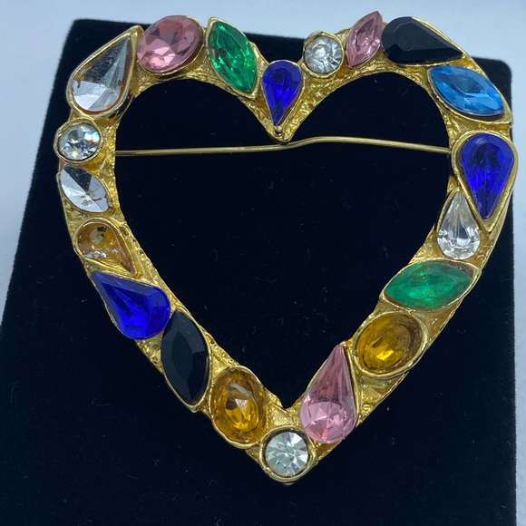 Jewelry | Gold Tone And Multi Color Open Heart Pin Brooch | Poshmark